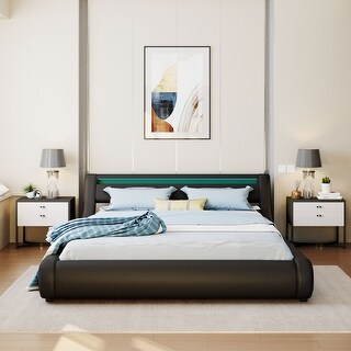 Faux Leather Queen Platform bed With Storage and LED Light - Bed Bath ...