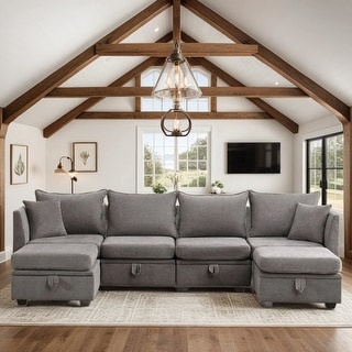 U-Shaped 6-Seat Sectional Sofa with Storage, Modular Convertible Couch ...