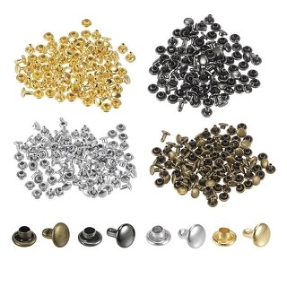 200 Sets Leather Rivets Kit 4 Colors 6mm Double Cap Brass Rivet Leather ...