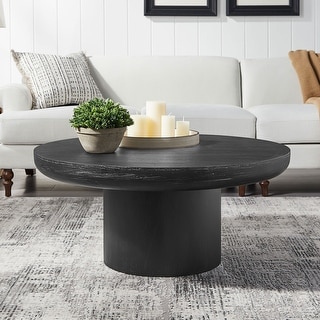 35.98inch Round Coffee Table with Cylindrical Leg,Wood Veneer Tabletop ...