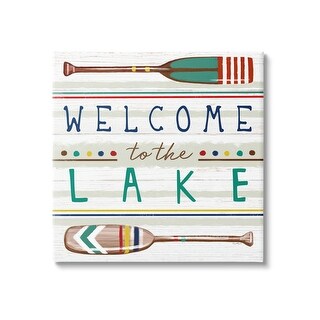 Stupell Welcome to Lake Striped Boat Oars Stretched Canvas Wall Art ...