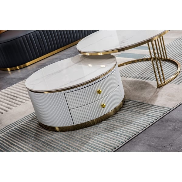 Modern Nesting Coffee Table Set of 2 Round White End Table Sintered ...