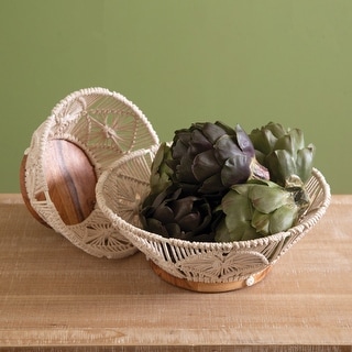 Set of Two Wood and Macrame Bowls - Largest is 10½" dia. x 4"H - Bed ...