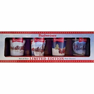 Budweiser Holiday Gifting Set of 4 Clydesdales Glasses 16oz. Christmas ...