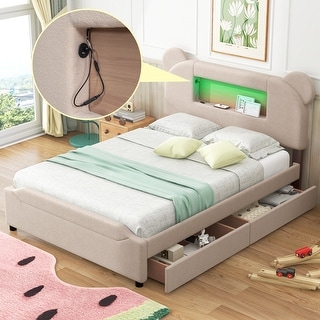 Upholstered Storage Platform Bed with LED and USB - Bed Bath & Beyond ...