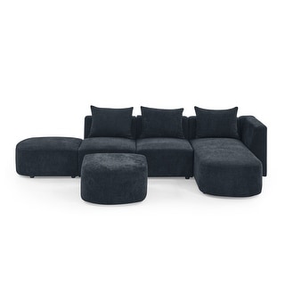 Minimalist Black Loop Yarn Fabric Modular Sectional Sofa with Ottoman ...