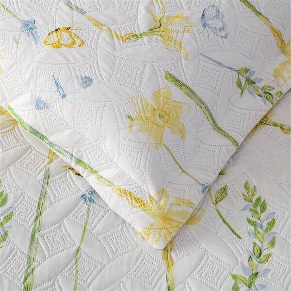 Yellow Floral Quilts King Butterfly Bedspread Botanical Bedding Decor ...