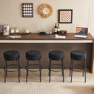 Black Round Bar Stools Set of 2, Modern Upholstered Restaurant Stools ...