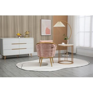 Velvet Padded Tufted Backrest Pink Accent Armchair with Pillow - Bed ...