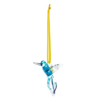 Novica Handmade Cyan Paradise Hummingbird Recycled Glass Ornament - Bed ...