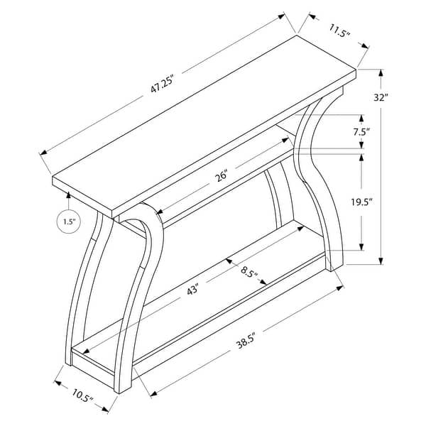 47.25-inch Narrow Brown Laminate Console Table with 3-Tier Shelves for ...