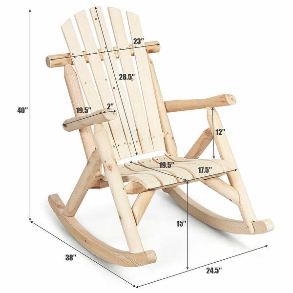 Costway Log Rocking Chair Wood Single Porch Rocker Lounge Patio Deck ...