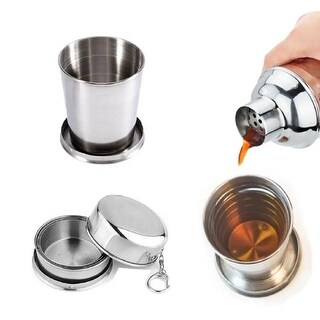 Portable Stainless Steel Folding Cup with Lid & Keychain - Bed Bath ...