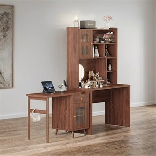Computer Desk with 90°Rotating Desktop,Storage Drawer and Cabinets ...