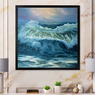 Designart "Wild Blue Ocean Waves XIX" Nautical & Coastal Framed Wall ...