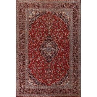Traditional Red Kashan Large Persian Vintage Rug Handmade Wool Carpet ...