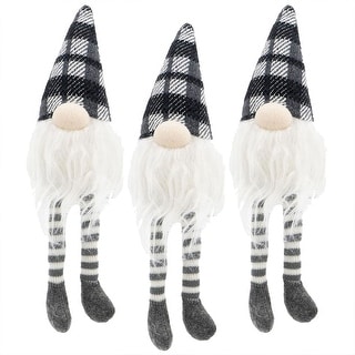 Christmas Gnomes 3 Piece Fabric Gopher Set White Beard Long Legs Plaid ...
