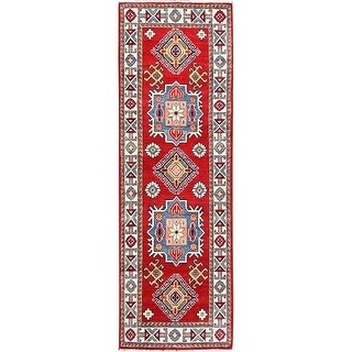 Shahbanu Rugs Tomato Tango Red Hand Knotted Kazak with Large Medallions ...