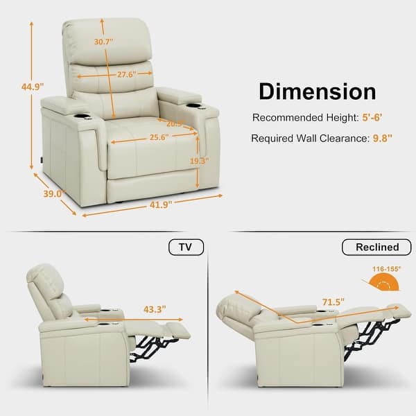 MCombo Home Theater Power Recliner with Adjustable Headrest & Lumbar ...