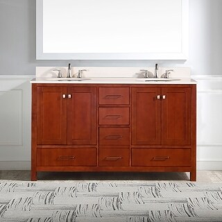 Proox 60 In.Natural Wood Bath Vanity Quartz Stone Counter Top Double ...
