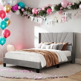 Solid & Sturdy Queen Size Velvet Upholstered Platform Bed - Bed Bath ...