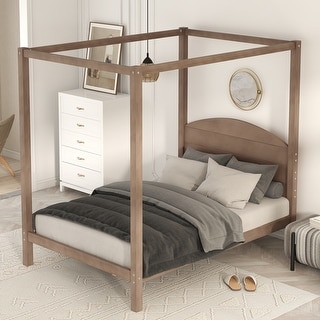 Full Size Half-Moon Headboard Canopy Bed Straight Lines Platform Bed ...