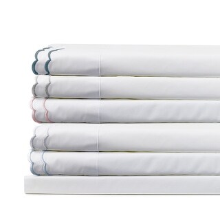 Percale Cotton Double Scalloped Embroidered Crisp Sheet Set - On Sale ...