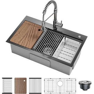 30"X18"X9" Undermount Kitchen Drop In Sink for Easy Installation with ...