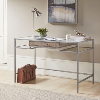 Contemporary Silver Metal Writing Desk with Tempered Glass Top - Bed ...
