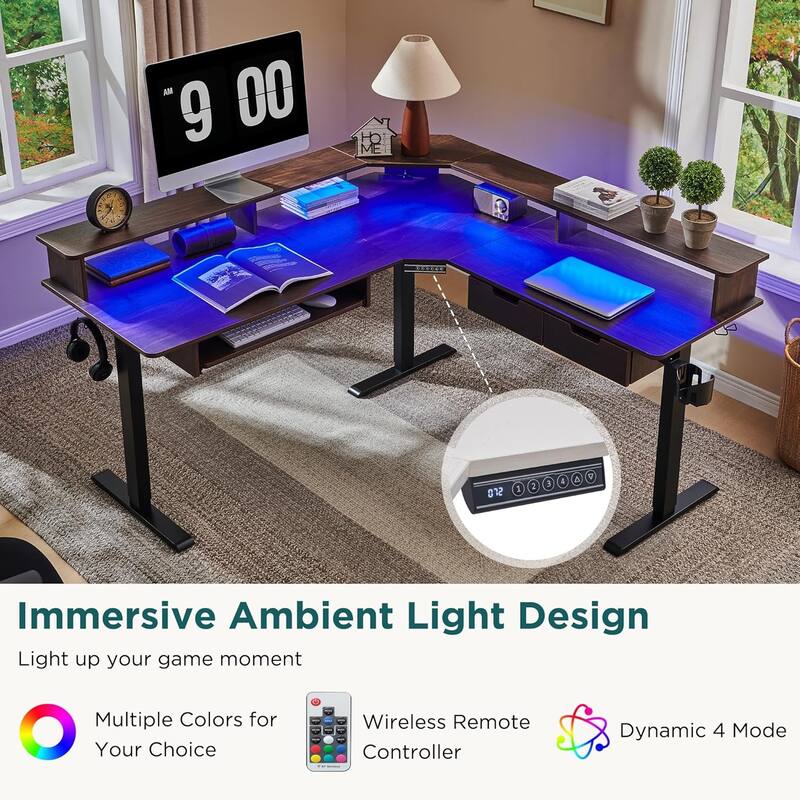 60'' L Shaped Electric Computer Desk, Height Adjustable Gaming Desk ...
