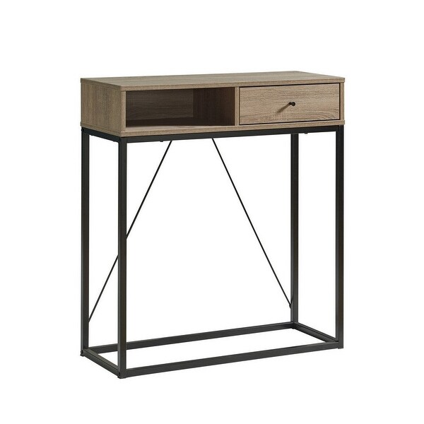 34 inch Sideboard Console Table with 1 Cubby Shelf and 1 Drawer 11.5L x 31.25W x 33.75H in Inches Taupe Black