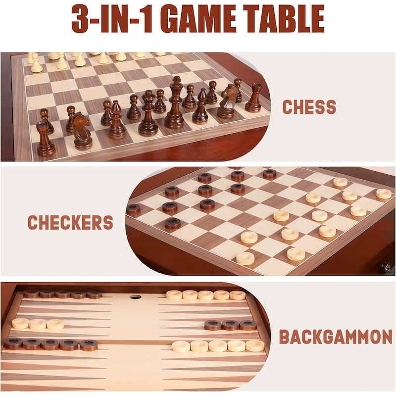 GSE™ Premium Solid Wood Large 4-in-1 Chess Checkers Backgammon and ...