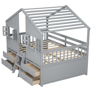 Full Size House Loft Bed with Roof - Bed Bath & Beyond - 43085188