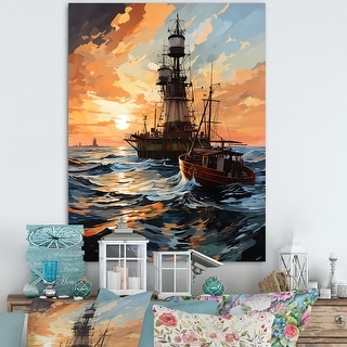 Designart "Red Oil Rigs Resilient Rig III" Oil Rigs / Fields Wall Decor ...