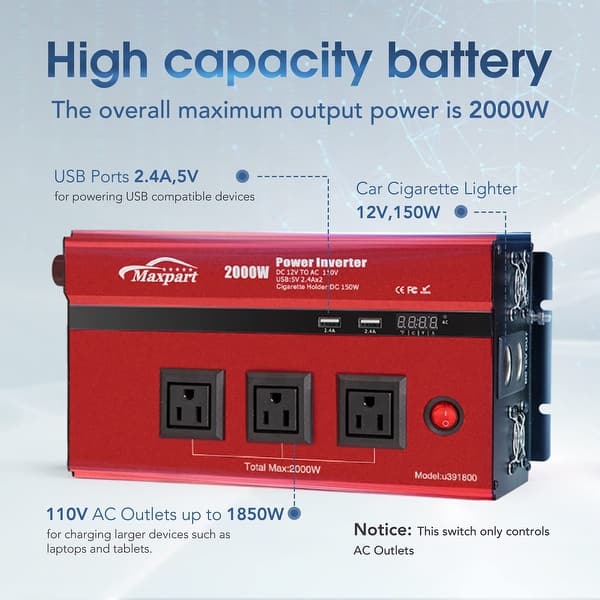 2000w Inverter 12v Car Power Inverters for Vehicles Truck with USB ...