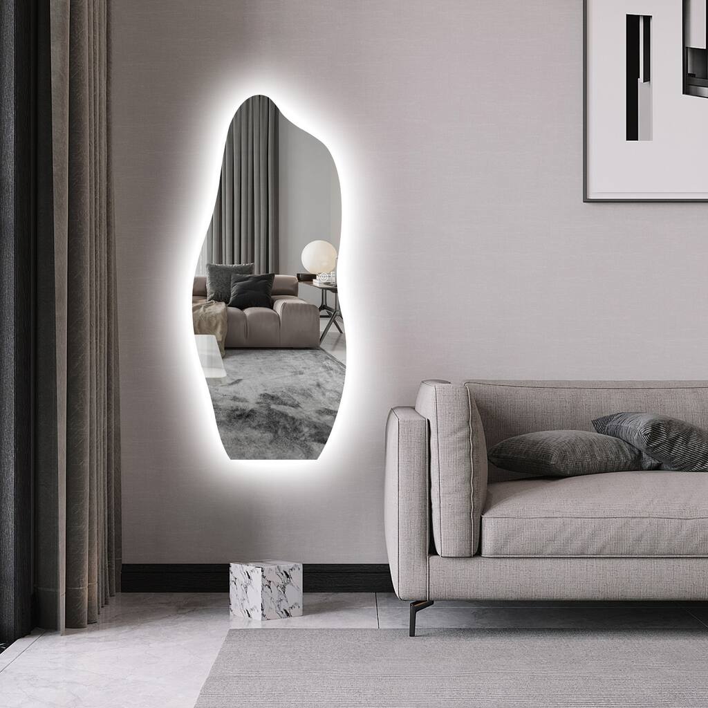 Asymmetrical LED Decorative Bathroom Wall Mirror - Clear - 24x48 ...