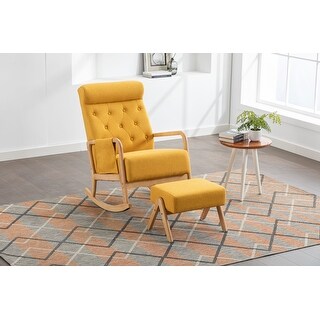 Upholstered Fabric Rocking Chair With Ottoman, High Backrest Glider ...