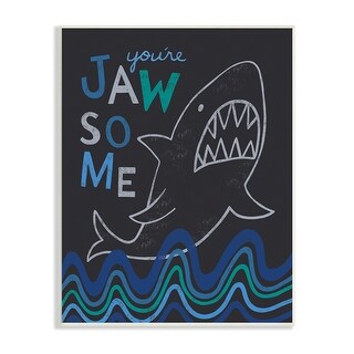 Stupell You're Jawsome Witty Shark Phrase Ocean Waves Stripes Wood Wall ...