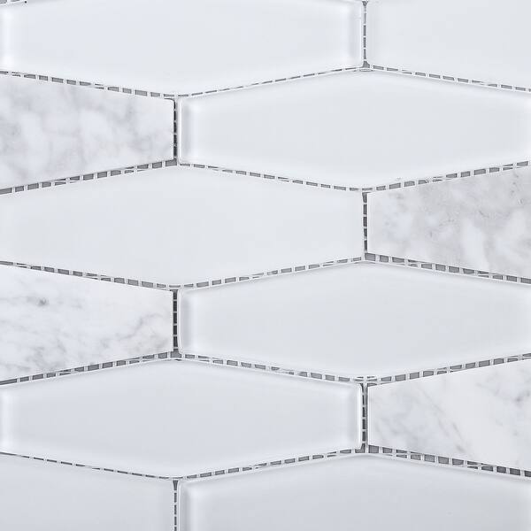 TileGen. Long Hexagon Mosaic Tile in White Wall Tile (10 sheets/10 ...
