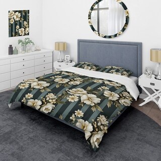 Designart "Classic Elegant Striped Floral Dreamscape" Beige Striped ...