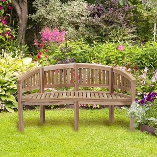 Sunnydaze Outdoor Wooden Teak Banana Bench for Garden or Patio - 59" W ...