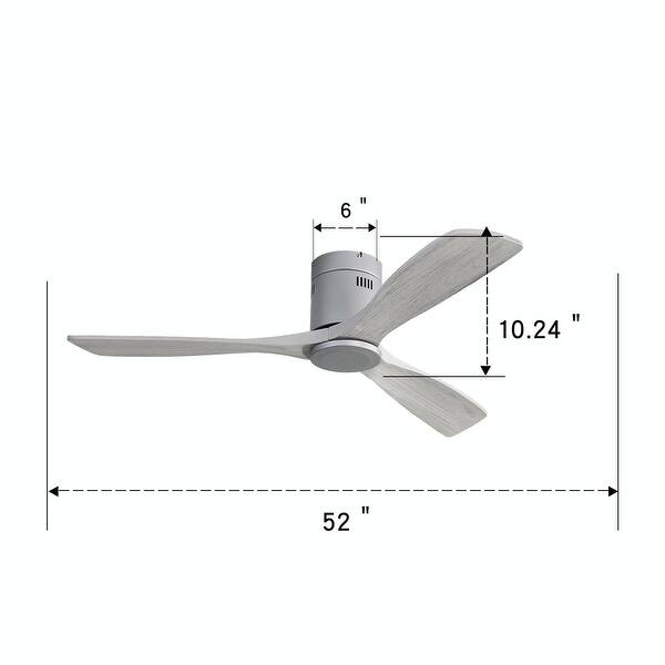 52 Inch Natural Indoor Ceiling Fan with 3 Solid Wood Blades, Noiseless ...