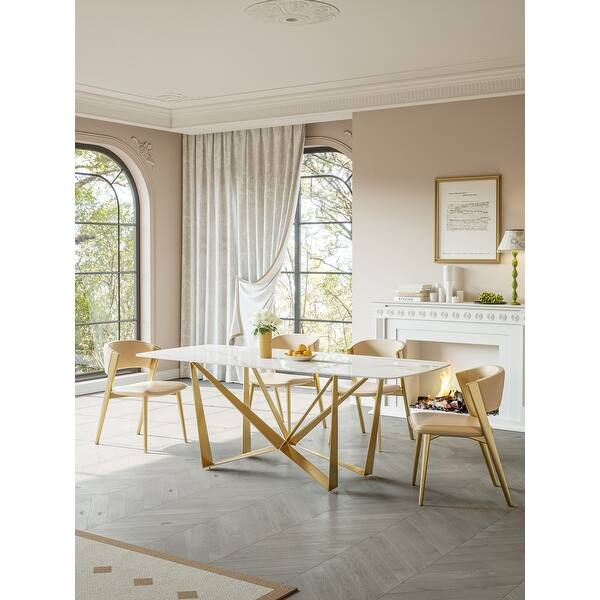 Modern Rectangular Slate Top Dining Table with Gold Pedestal - Bed Bath ...