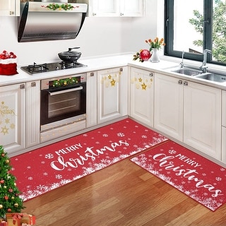 Christmas Kitchen Rug Sets Happy Christmas Snowflake Kitchen Mat Sets ...