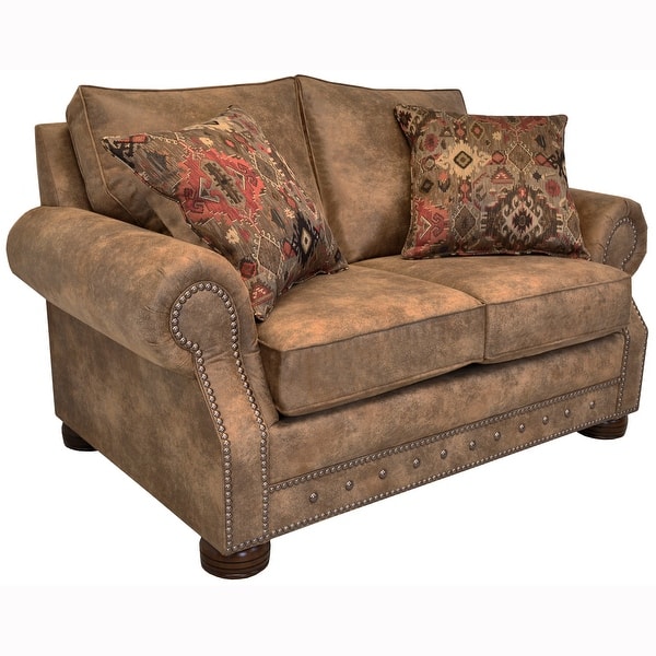 Rancho Rustic Brown Buckskin Fabric Loveseat - 40"H x 63"W x 37"D - 40 ...