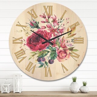 Designart 'Vintage Burgundy Rose and Wildflowers' Farmhouse Wood Wall ...