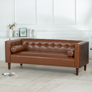 Mid-Century 3 Seater Sofa with Wooden Armrest and Plush Cushioning ...