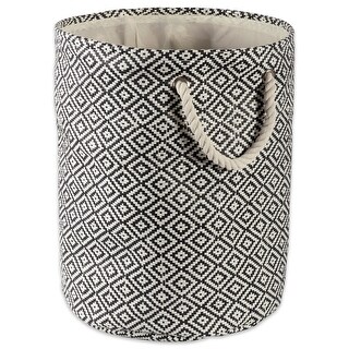 20" Black and Ivory Large Round Bin with Rope Handles - Bed Bath ...