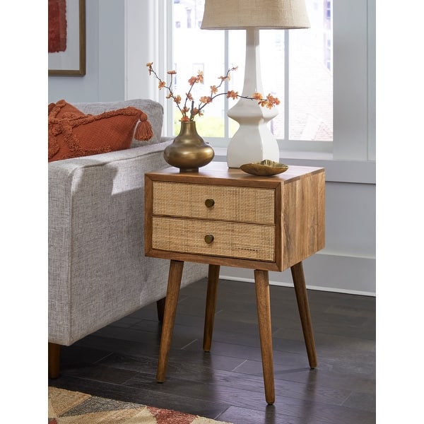 Dylan 25-Inch Tall Solid Wood and Rattan End Table - Bed Bath & Beyond ...