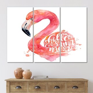 Designart "Pink Flamingo On White II" Traditional Canvas Wall Art Print ...